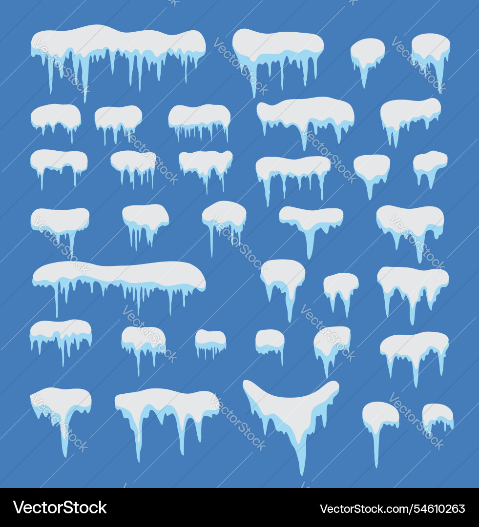 Set of icicles and snow on blue background Vector Image