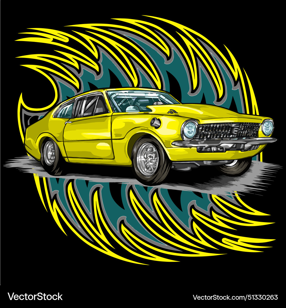 Yellow drag racing car with green strip Royalty Free Vector