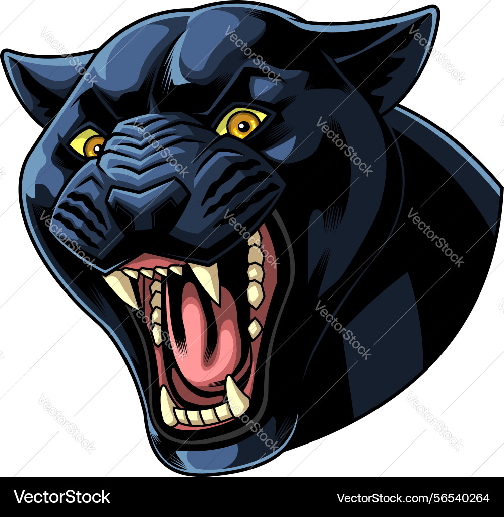 Angry black panther mascot roaring with fangs Vector Image