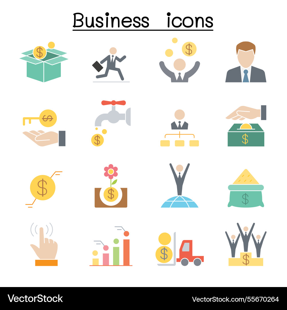 Business icon set in flat color style Royalty Free Vector