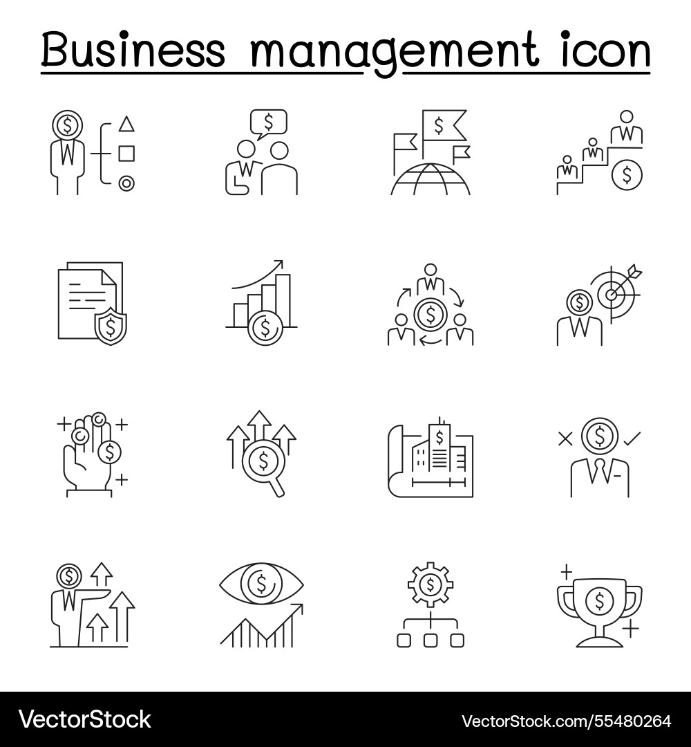 Business management icon set in thin line stlye Vector Image
