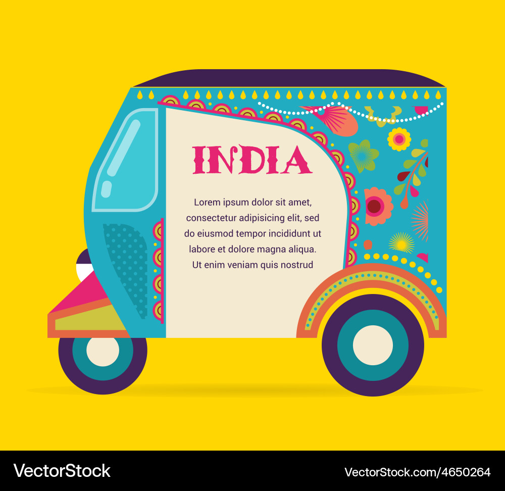 India - background with patterned rickshaw Vector Image