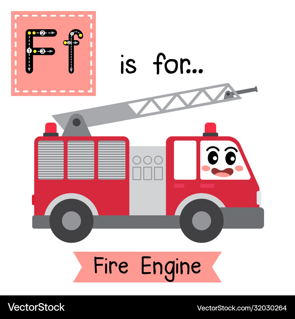 Letter f tracing fire engine Royalty Free Vector Image