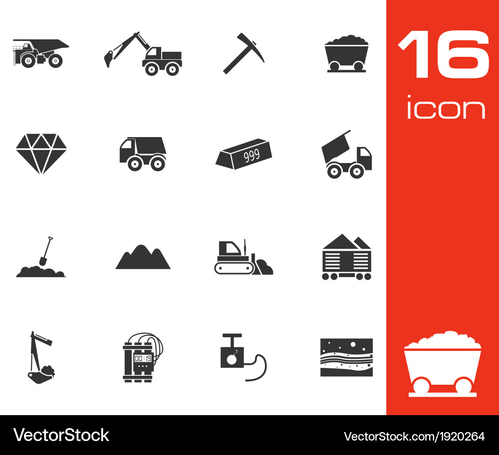 Mining Icon Set - Black and White Royalty Free Vector Image
