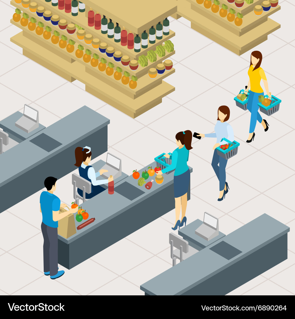 People at the shopping line Royalty Free Vector Image