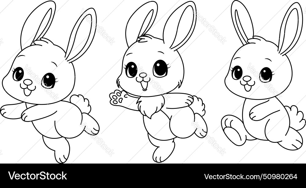 Set of cute bunny coloring page easter colouring Vector Image