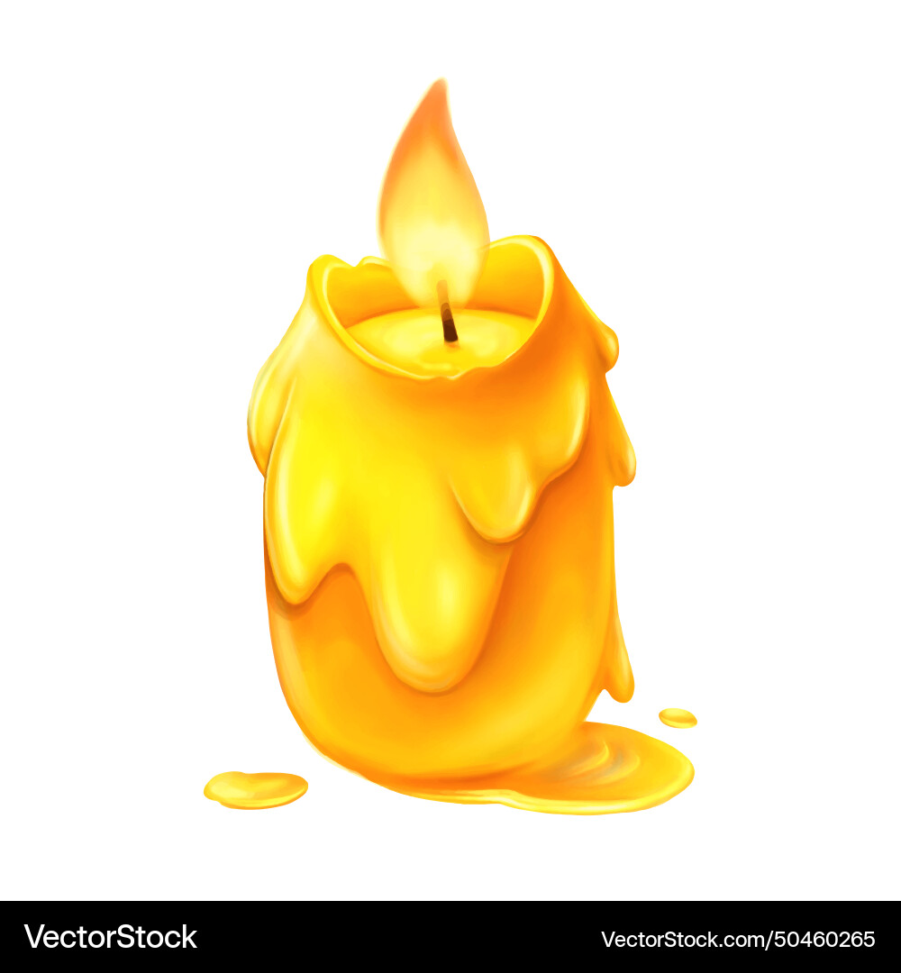 Burning yellow candle isolated on white Royalty Free Vector