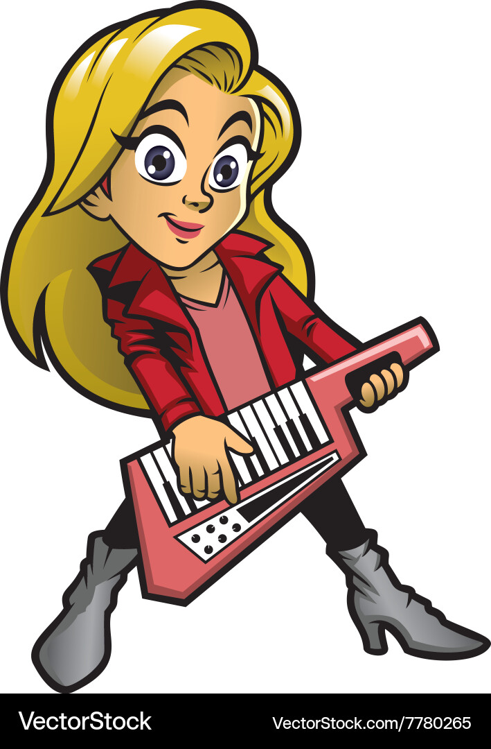 Girl Playing Keytar - Musical Performance Vector Image