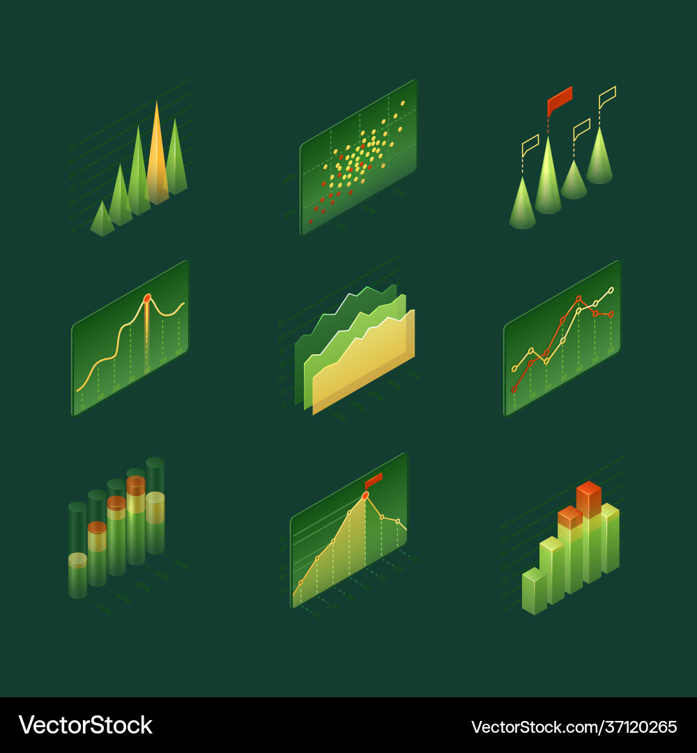 Isometric infographics charts and diagrams set Vector Image