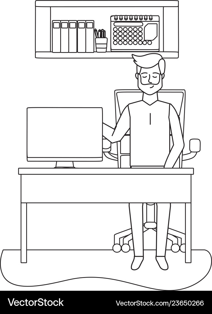 Businessman at office cartoon Royalty Free Vector Image
