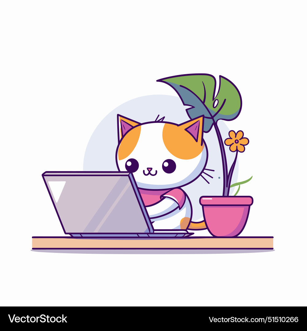 Cute cat character using laptop cartoon style Vector Image