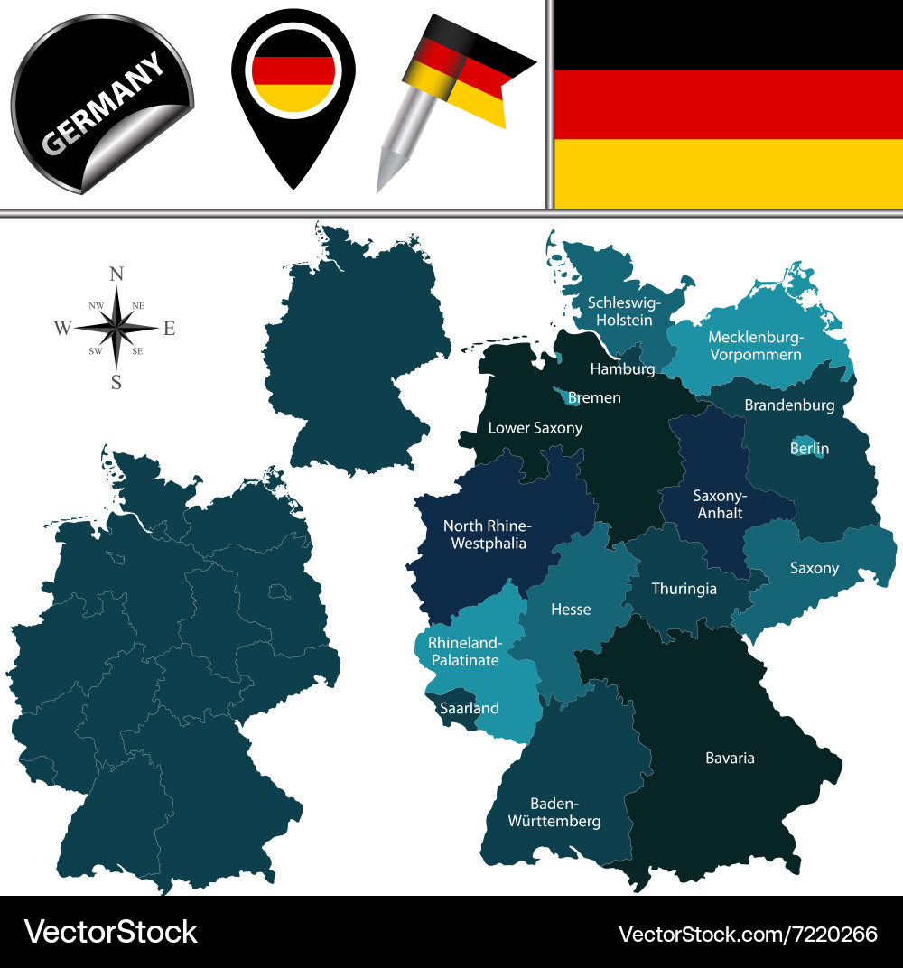 Germany map with named divisions Royalty Free Vector Image