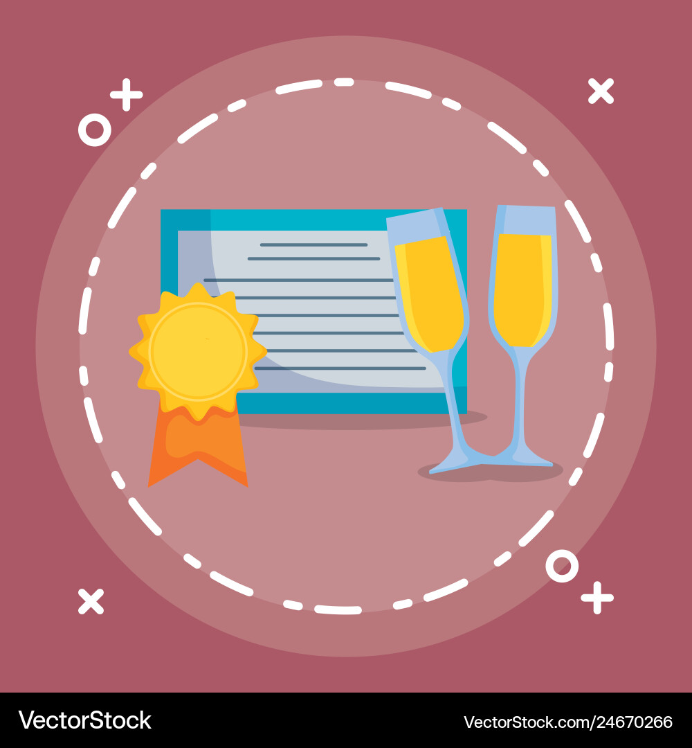 Graduation certificate with champagne cup Vector Image