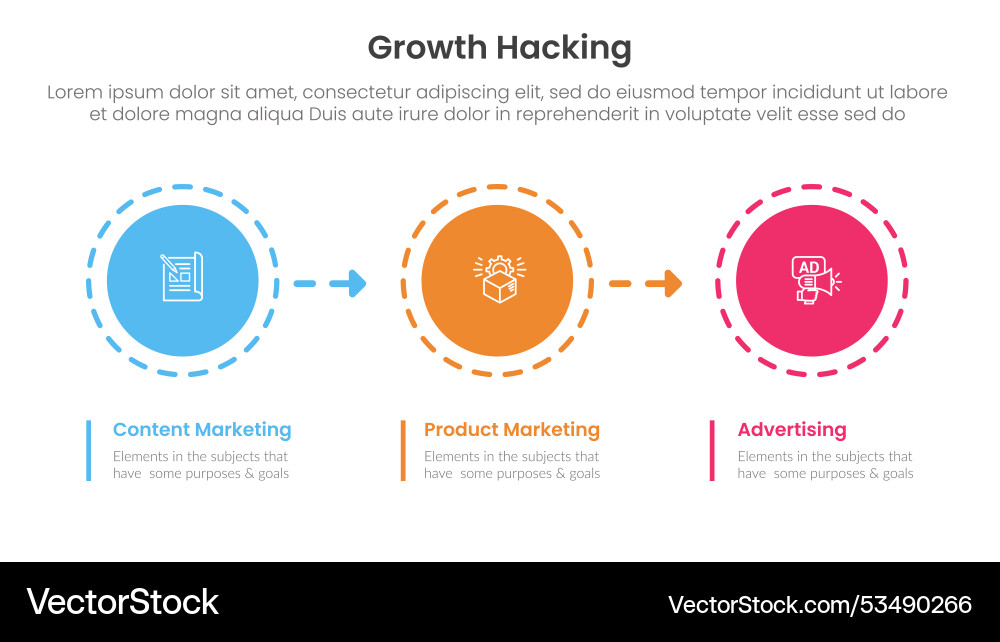 Growth hacking infographic 3 point with circle Vector Image