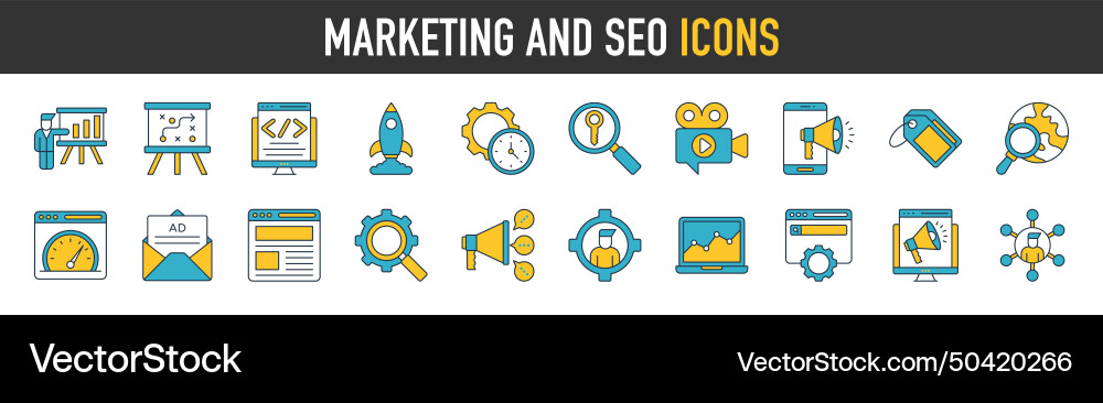 Marketing and seo icon set Royalty Free Vector Image