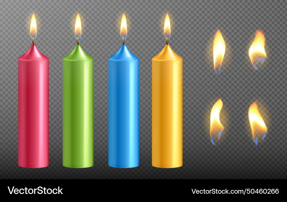Realistic candle set with fire isolated Royalty Free Vector