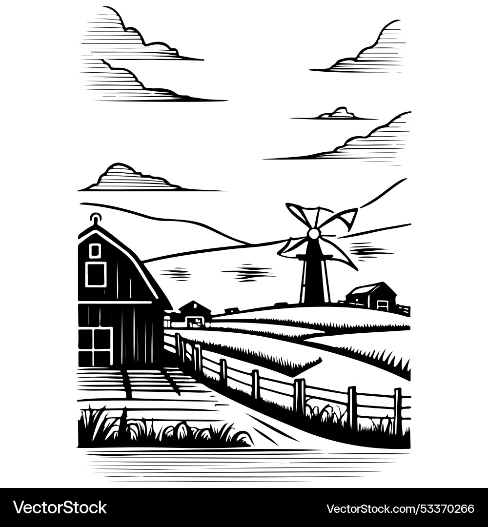 Realistic farm sketch realistic line monochrome Vector Image