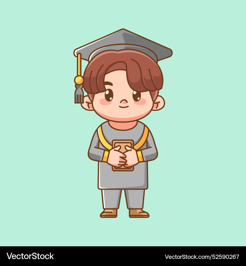 Cute graduation boy hold book kawaii chibi Vector Image