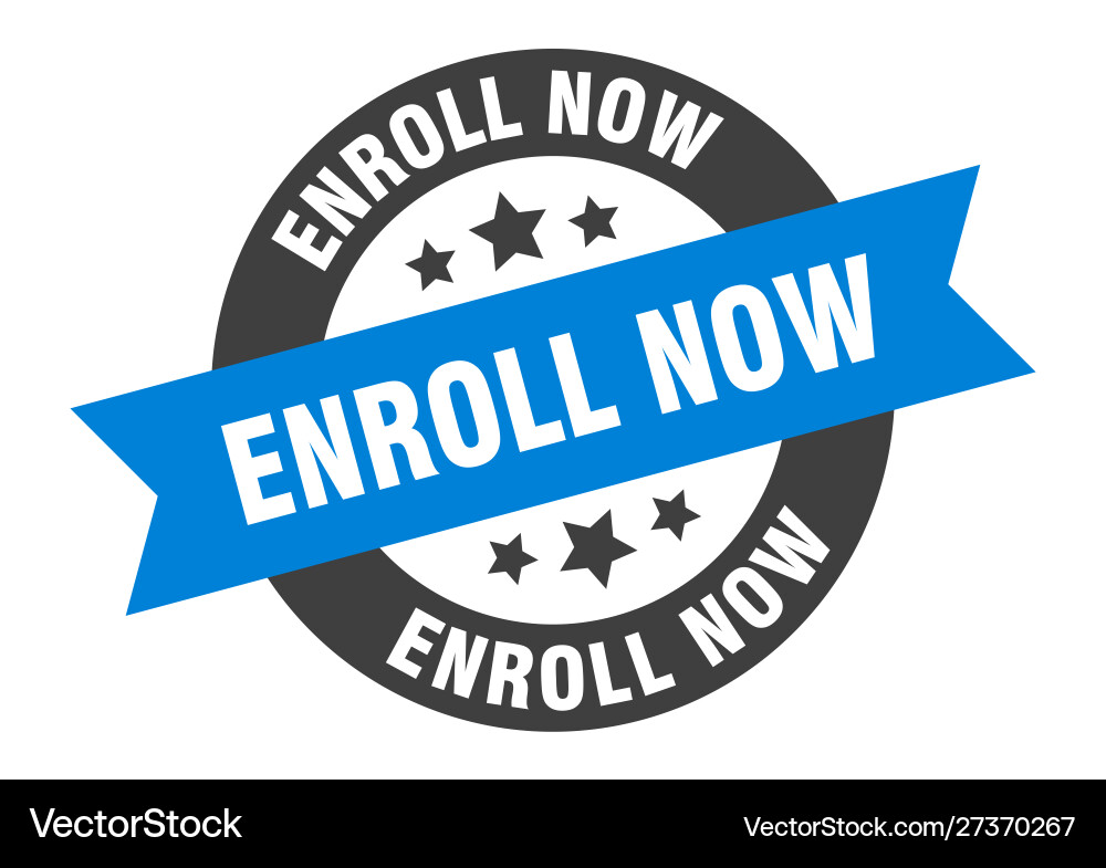 Enroll now sign blue-black round Royalty Free Vector Image