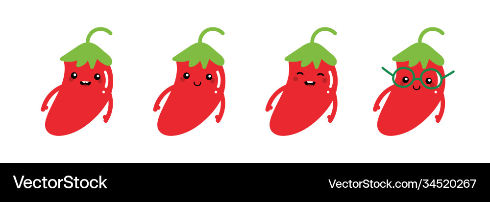 Set cute cartoon red chili pepper characters Vector Image