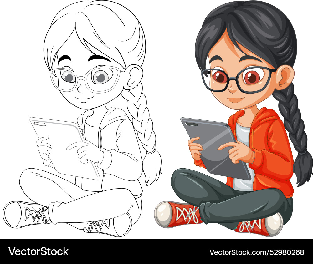 A Student With Glasses Using Tablet Royalty Free Vector