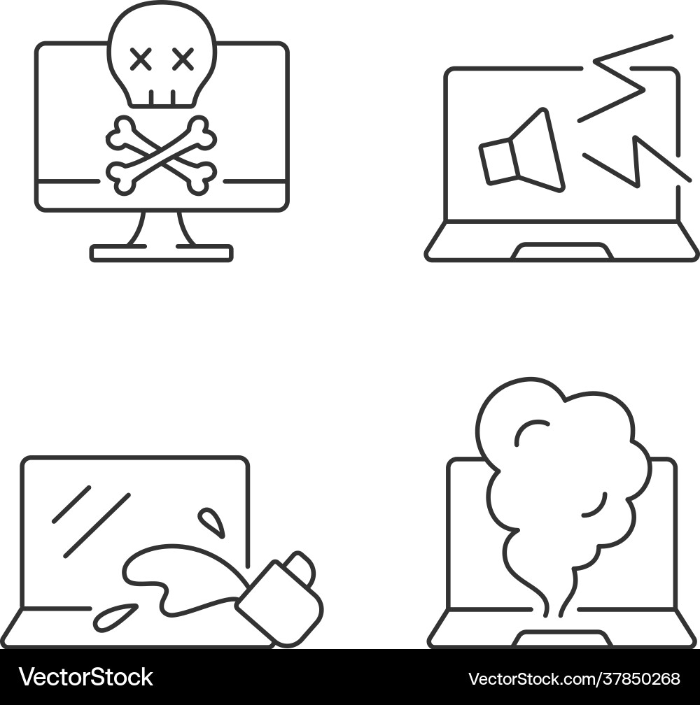 Broken laptop linear icons set Royalty Free Vector Image