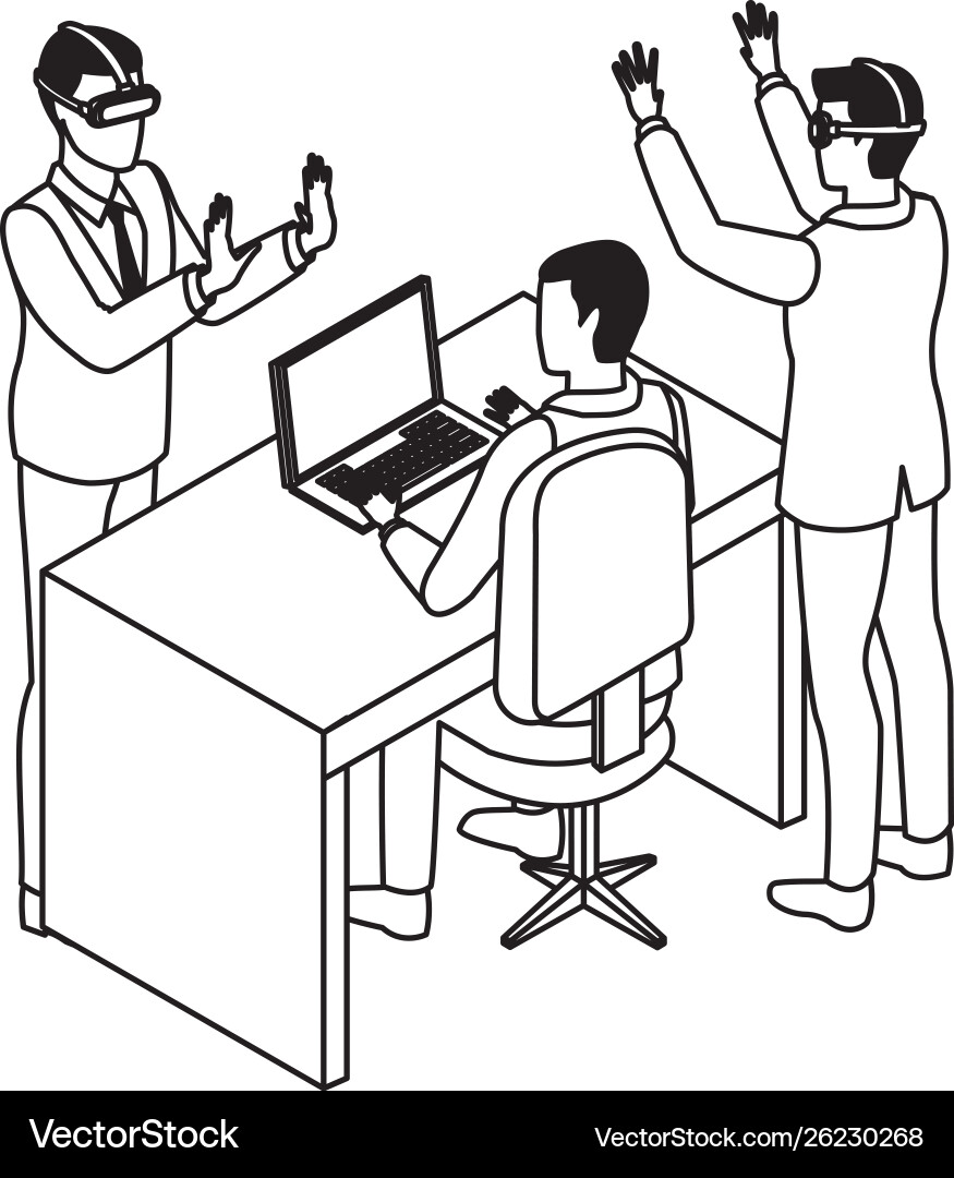 Businessmen using technology for business in black