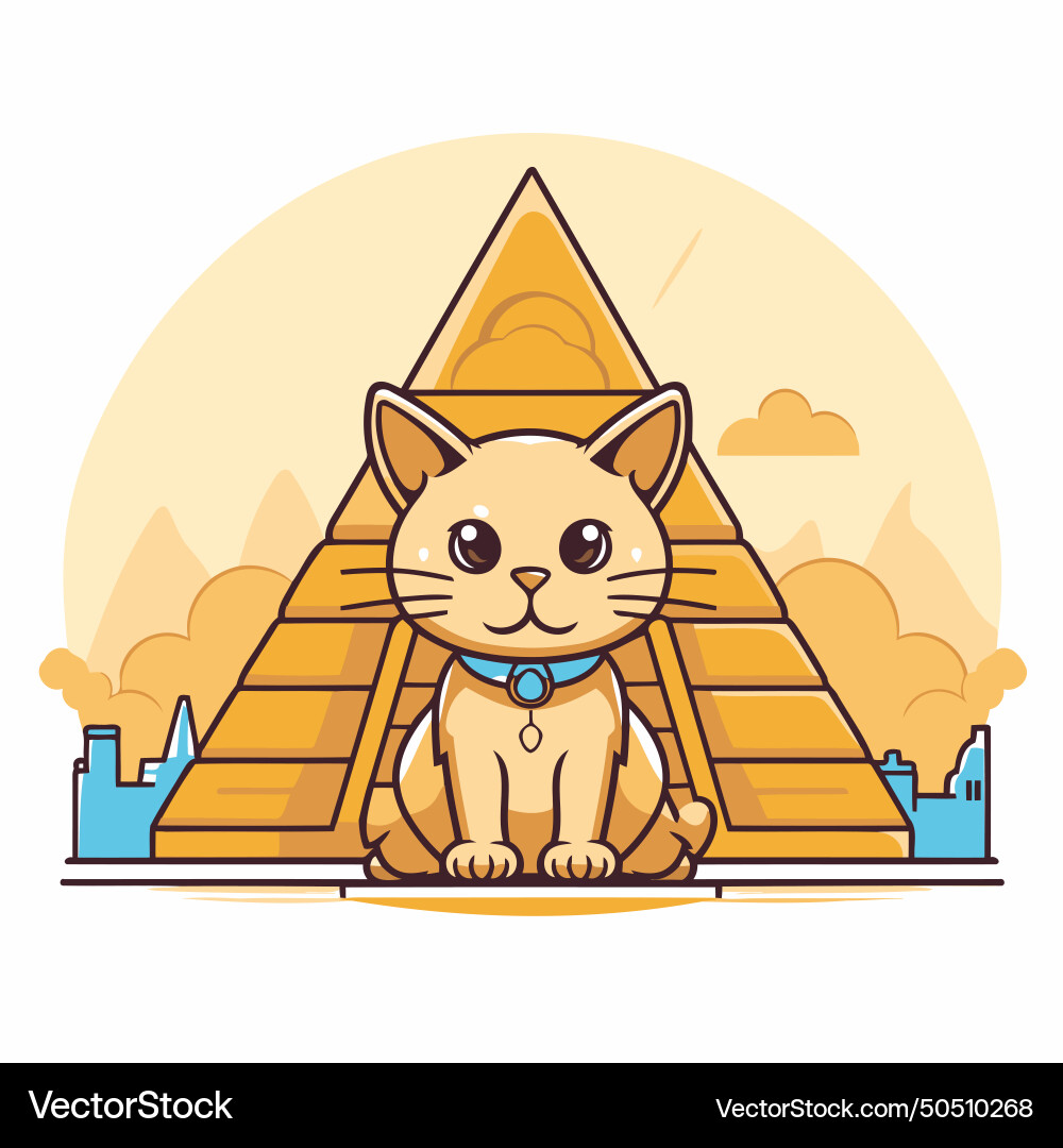 Cute cat sitting in the pyramid flat style Vector Image