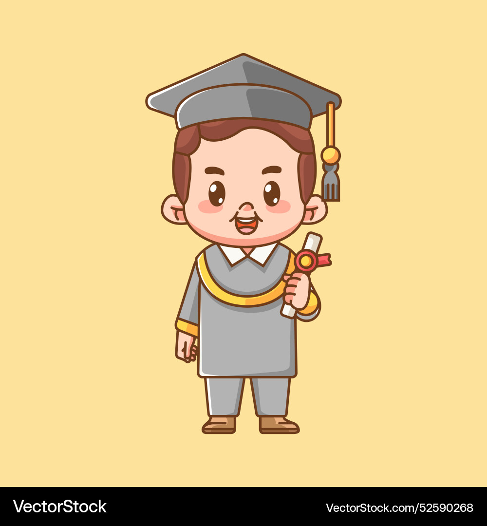 Cute graduation boy hold certificate kawaii chibi Vector Image
