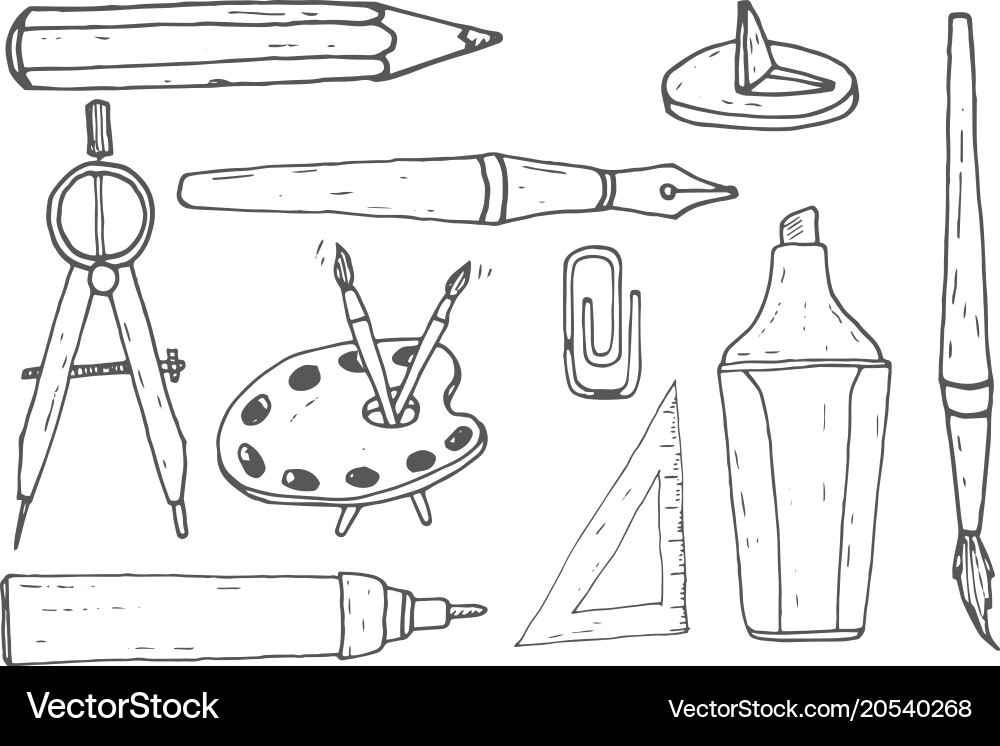 Drawing and painting tools hand drawn sketch Vector Image