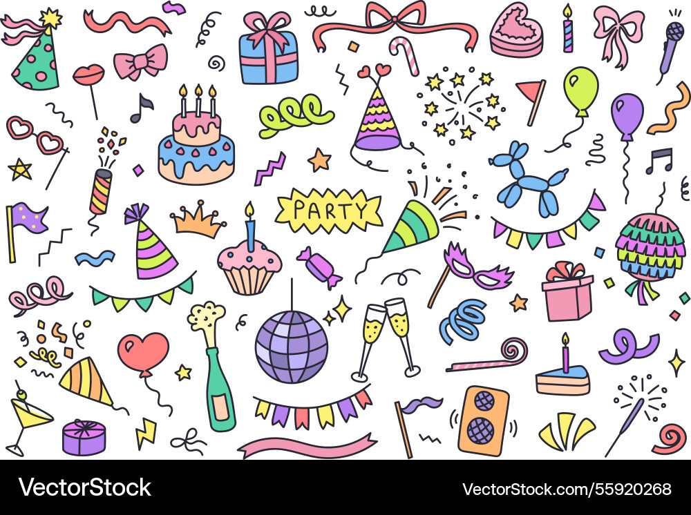 Hand drawn party decorations celebration doodles Vector Image