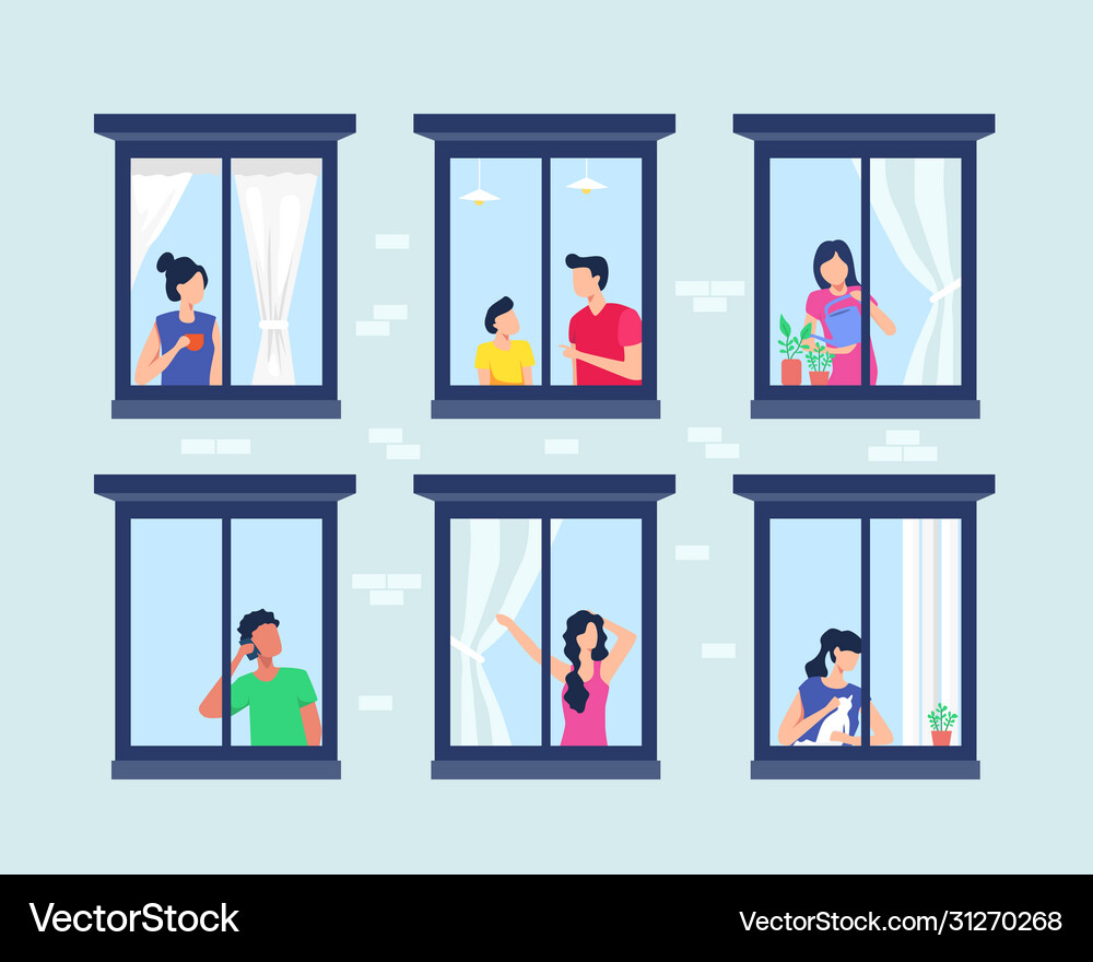 People in Windows - Urban Scene Royalty Free Vector Image