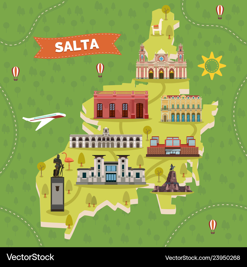 Saltal city map with sightseeing landmarks Vector Image