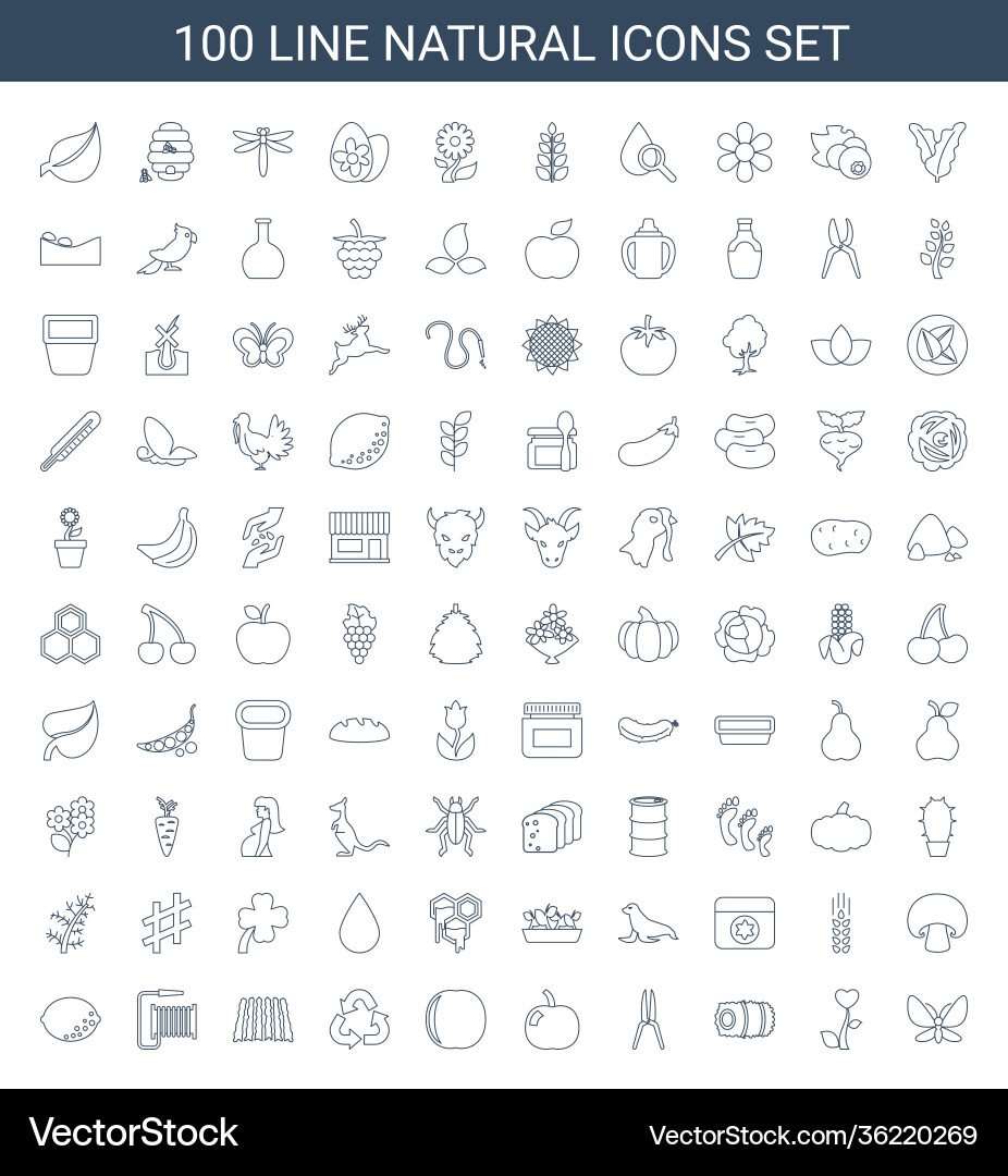 100 natural icons Royalty Free Vector Image - VectorStock