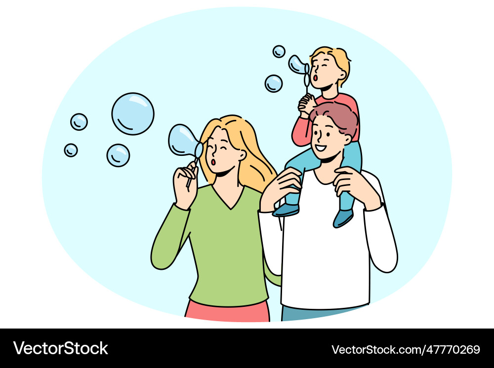 Happy family with kid blowing bubbles Royalty Free Vector