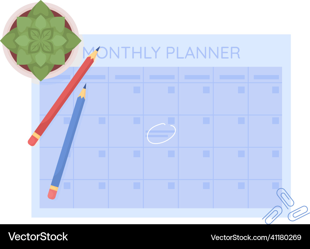 Monthly calendar semi flat color object Royalty Free Vector