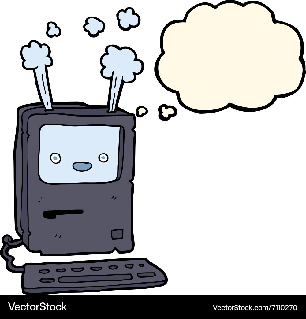 Cartoon old computer with thought bubble Vector Image