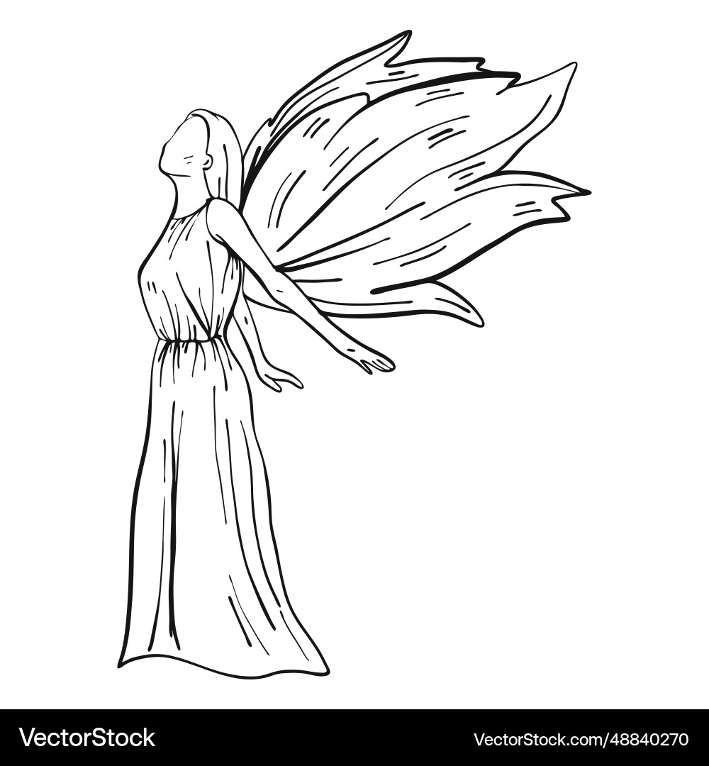 Female angel side view line Royalty Free Vector Image