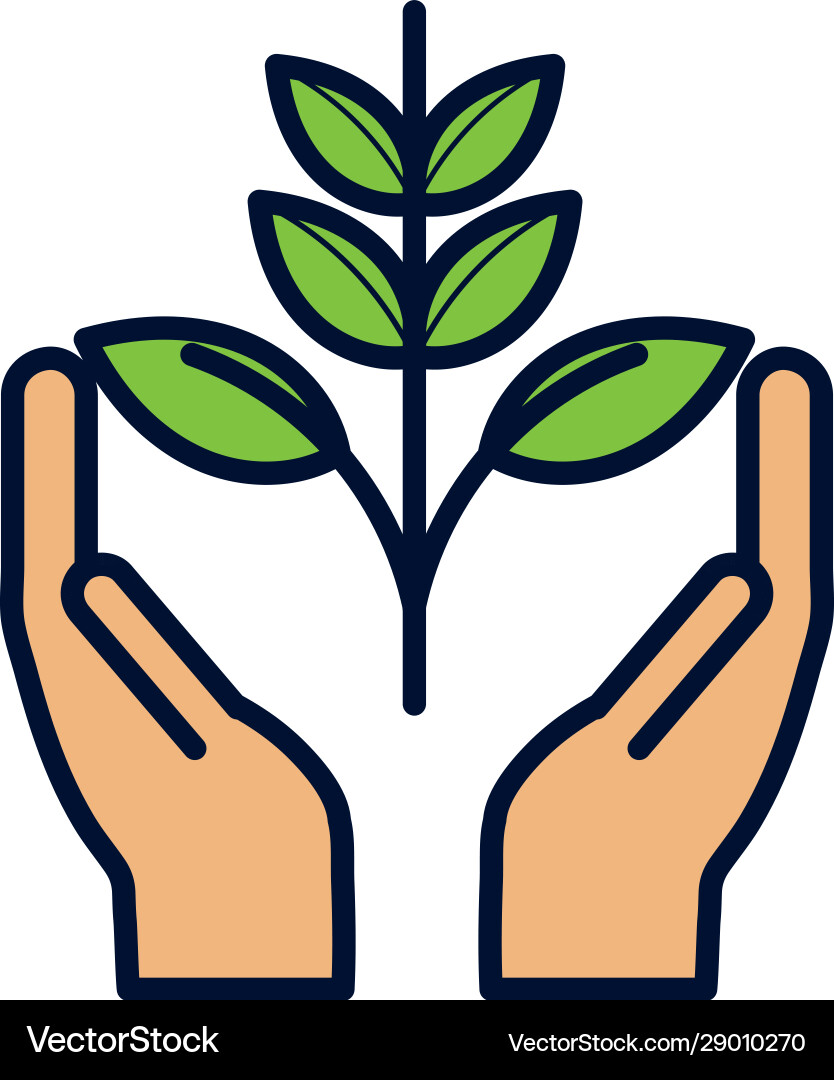 Hands with plant ecology environment icon Vector Image