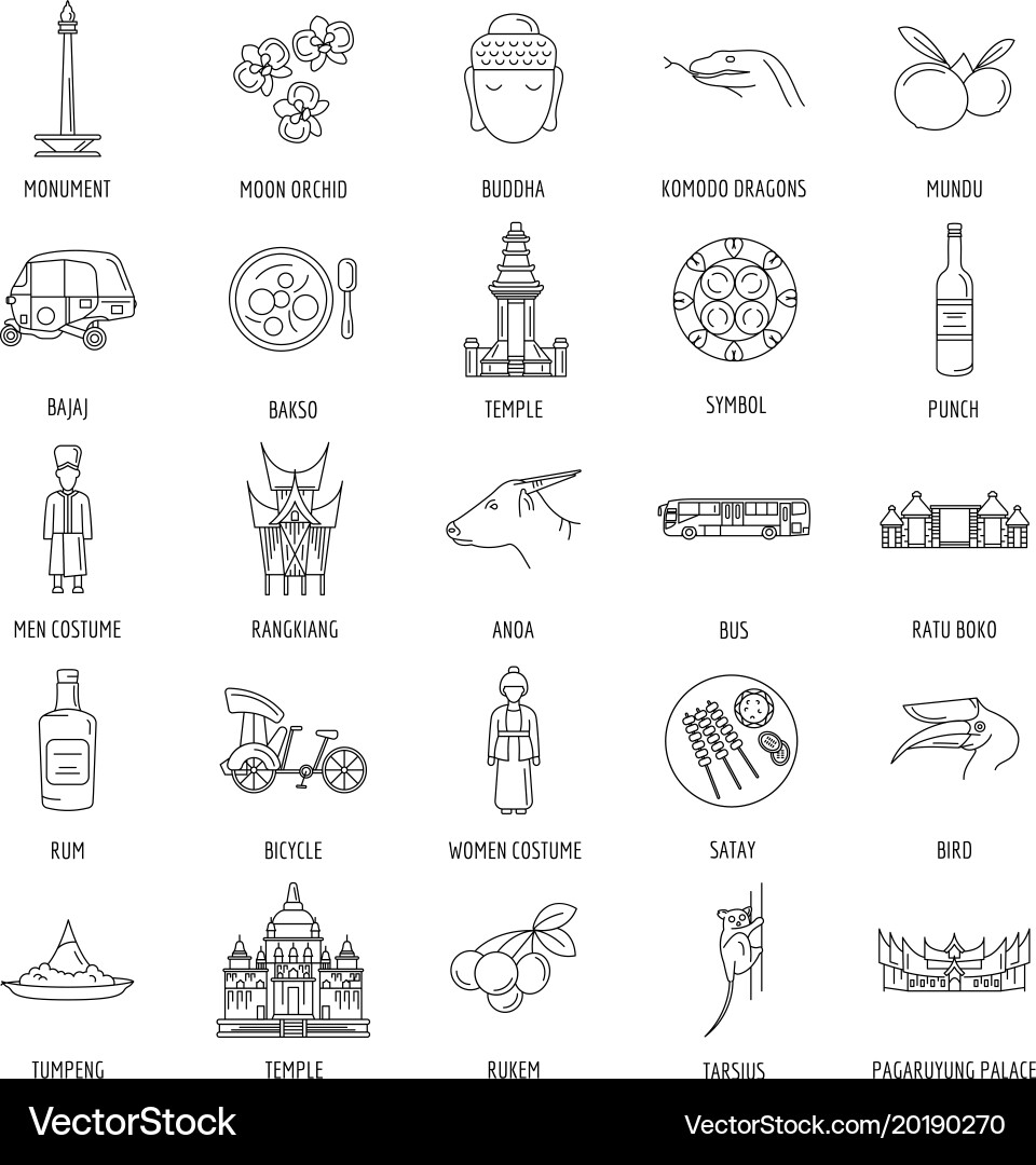 Indonesia icons set Royalty Free Vector Image - VectorStock