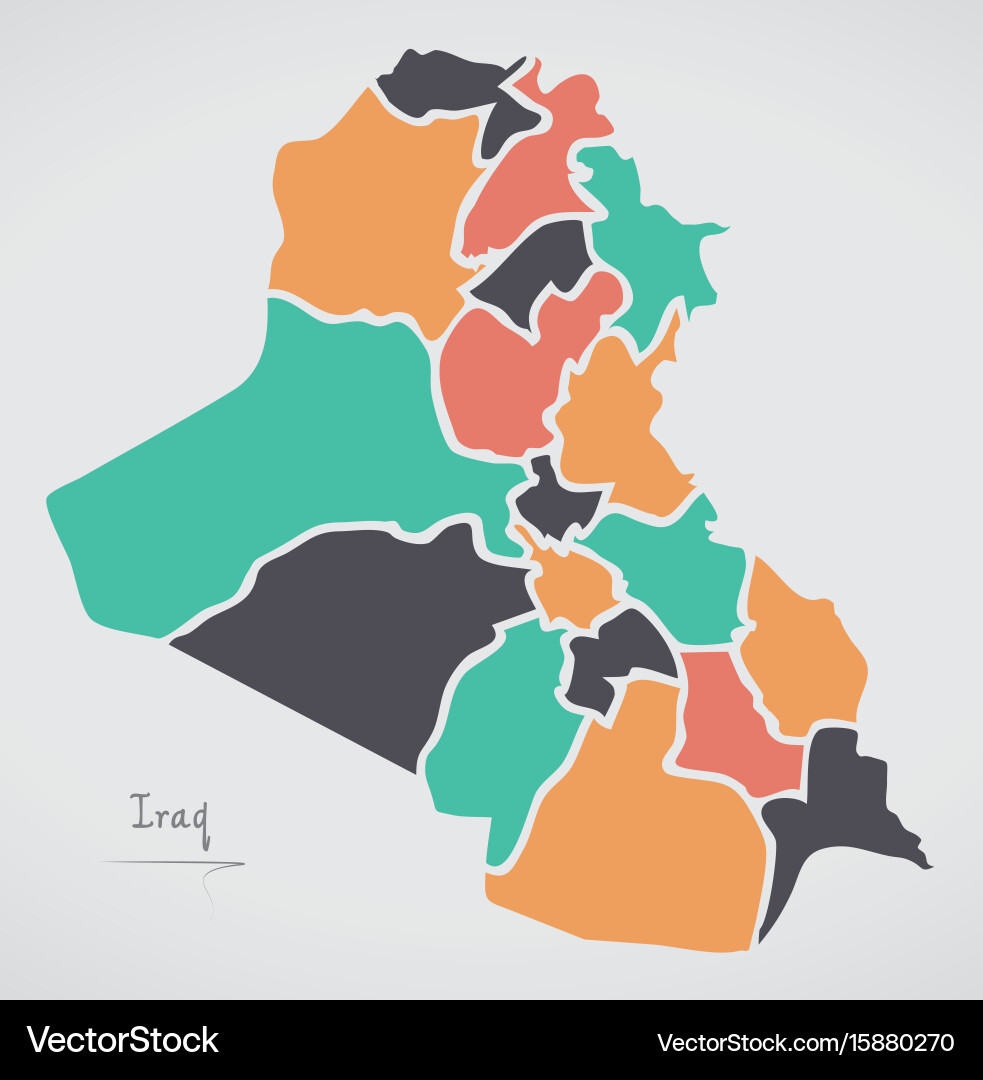 Iraq map with states and modern round shapes Vector Image