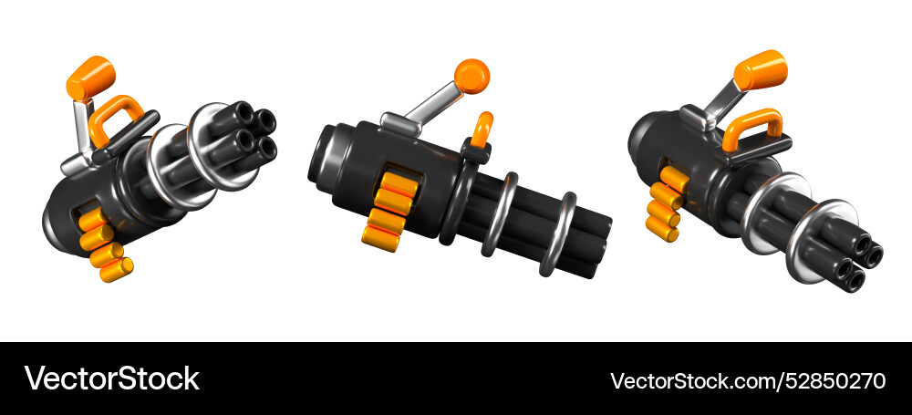 Multi barreled machine gun in different positions Vector Image