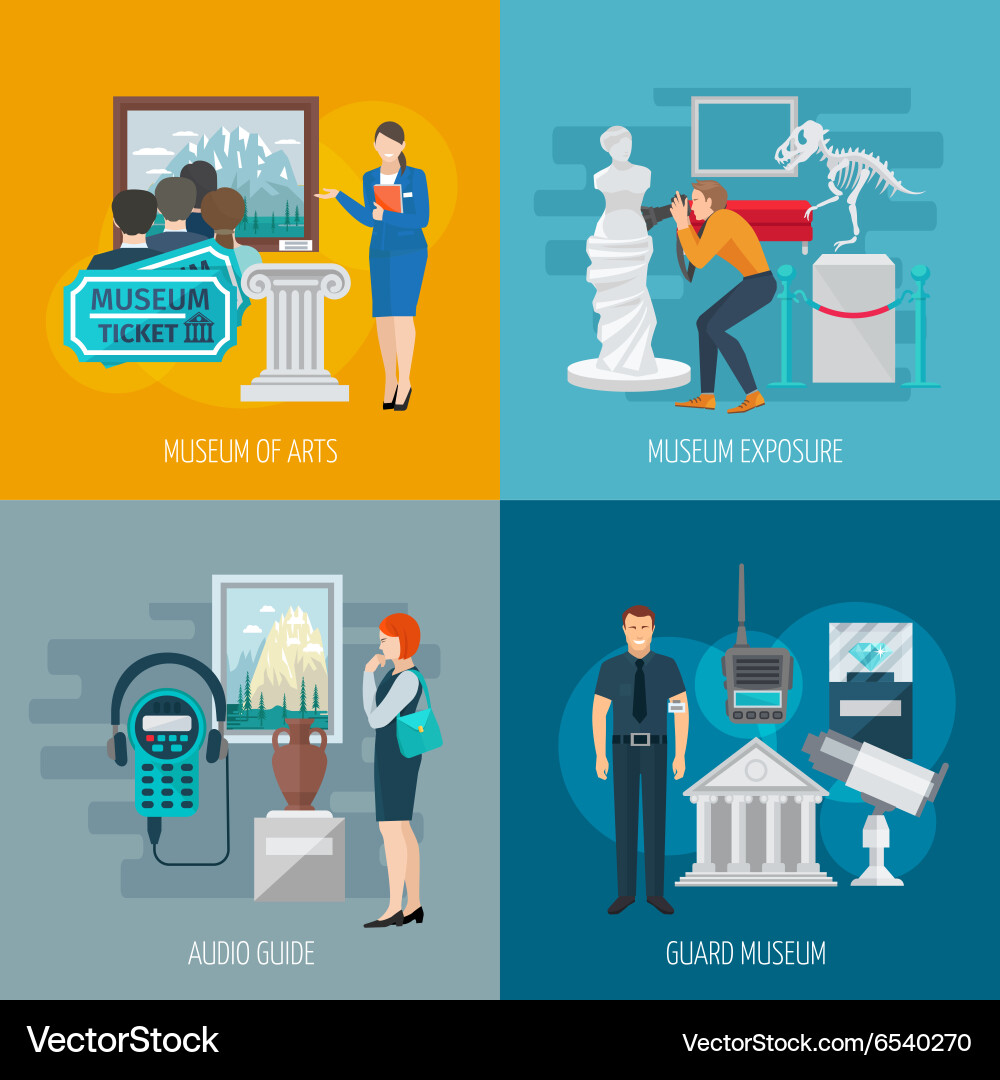 Museum flat set Royalty Free Vector Image - VectorStock