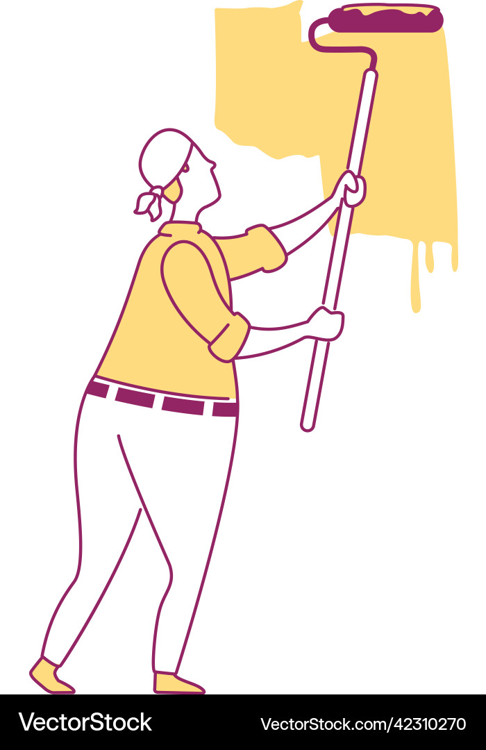 Professional painter applying paint to wall semi Vector Image