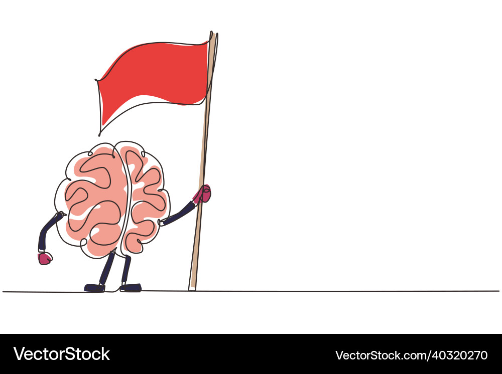 Single one line drawing cartoon brain standing Vector Image
