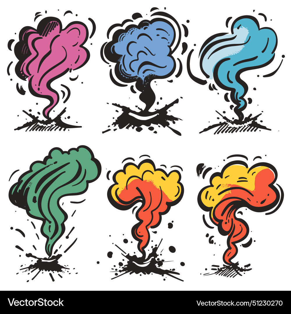 Six colorful cartoonstyle explosions depicting Vector Image