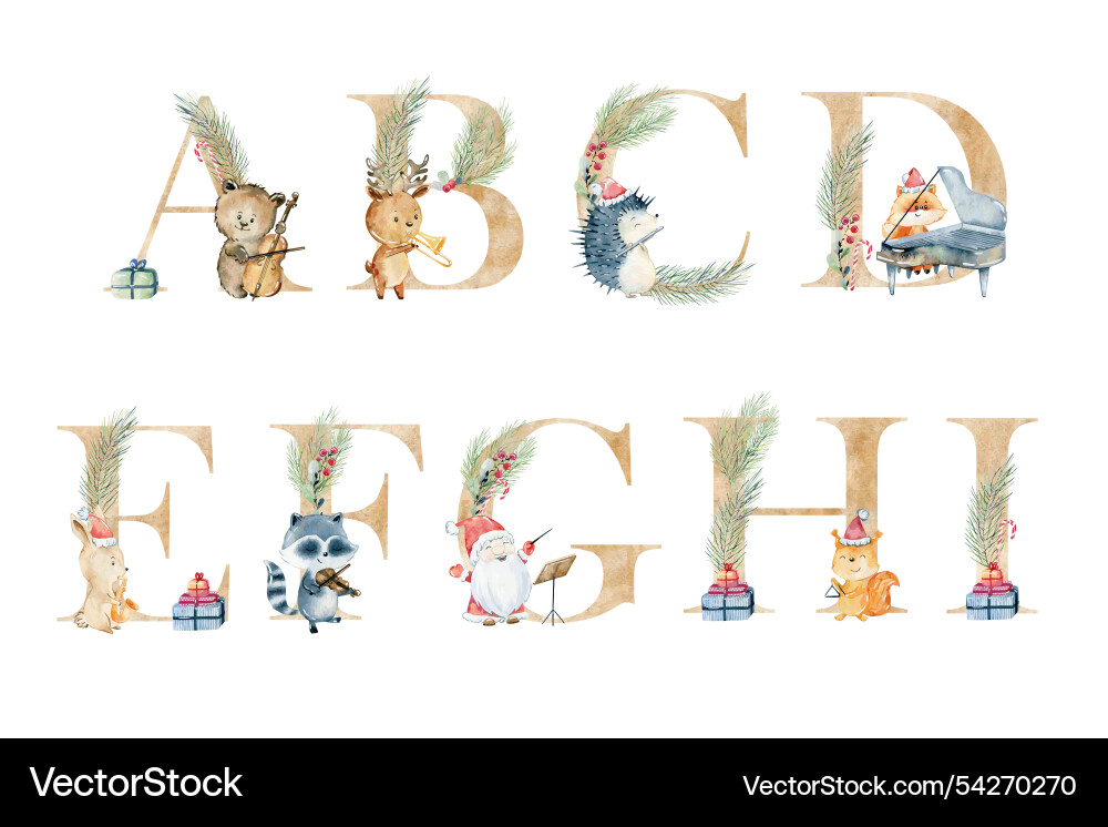 Watercolor christmas letters Royalty Free Vector Image