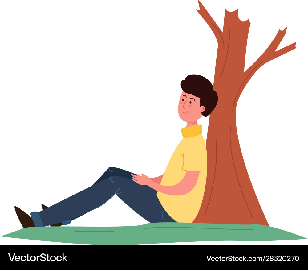 Young man sitting under a tree relaxes Royalty Free Vector