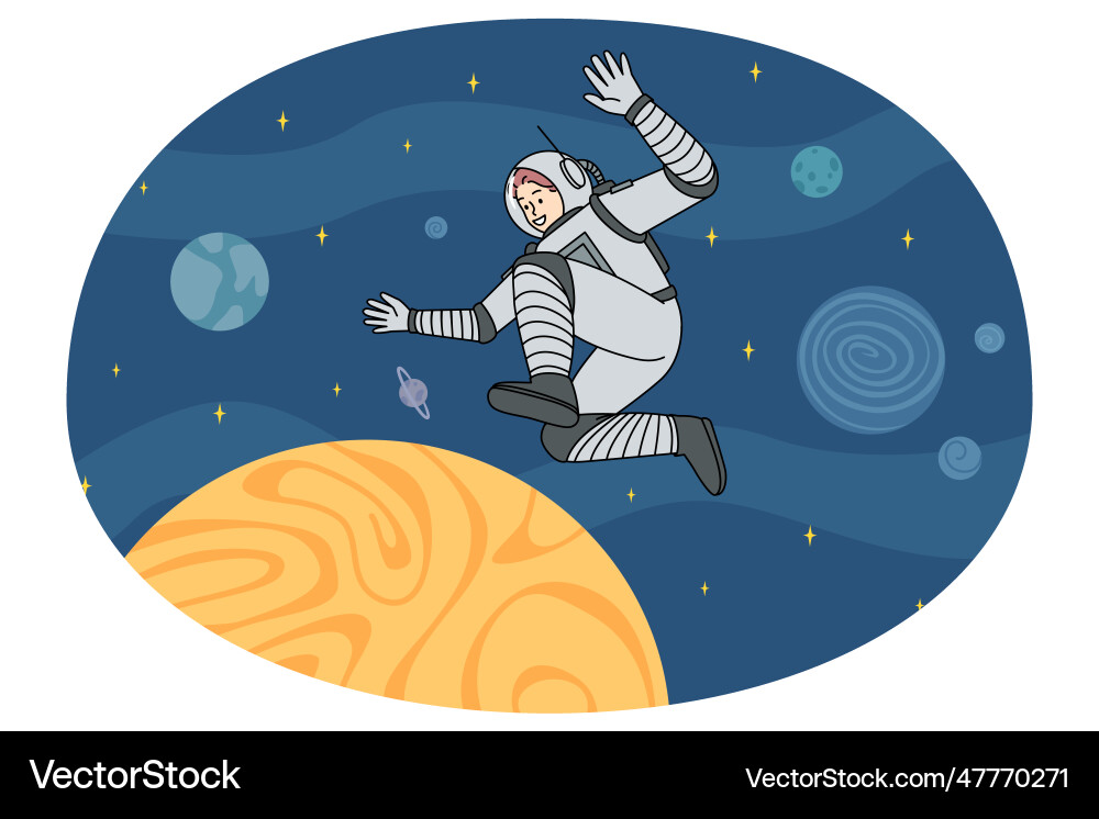 Astronaut in spacesuit walking cosmos Royalty Free Vector