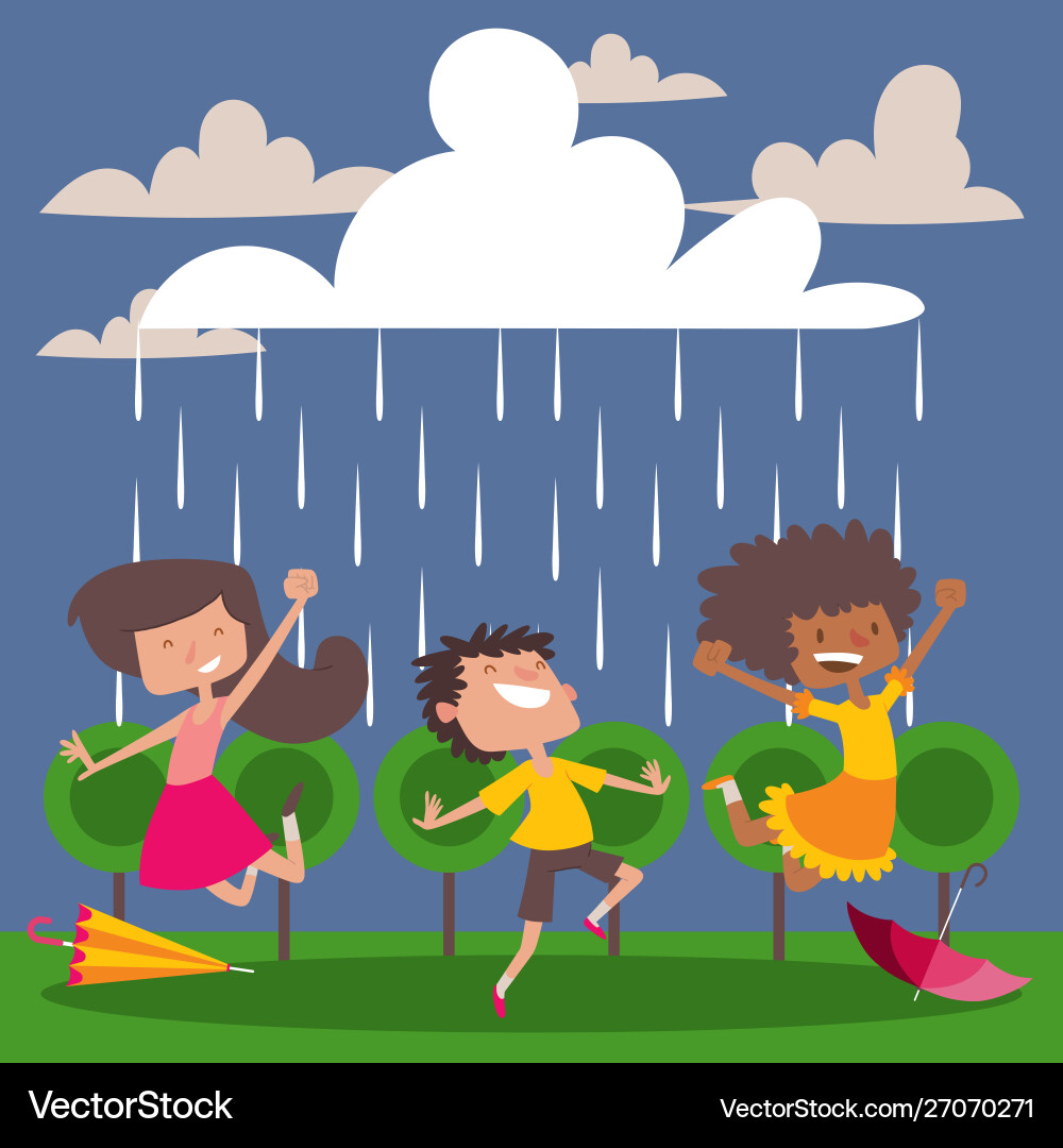 Children enjoy rain Royalty Free Vector Image - VectorStock